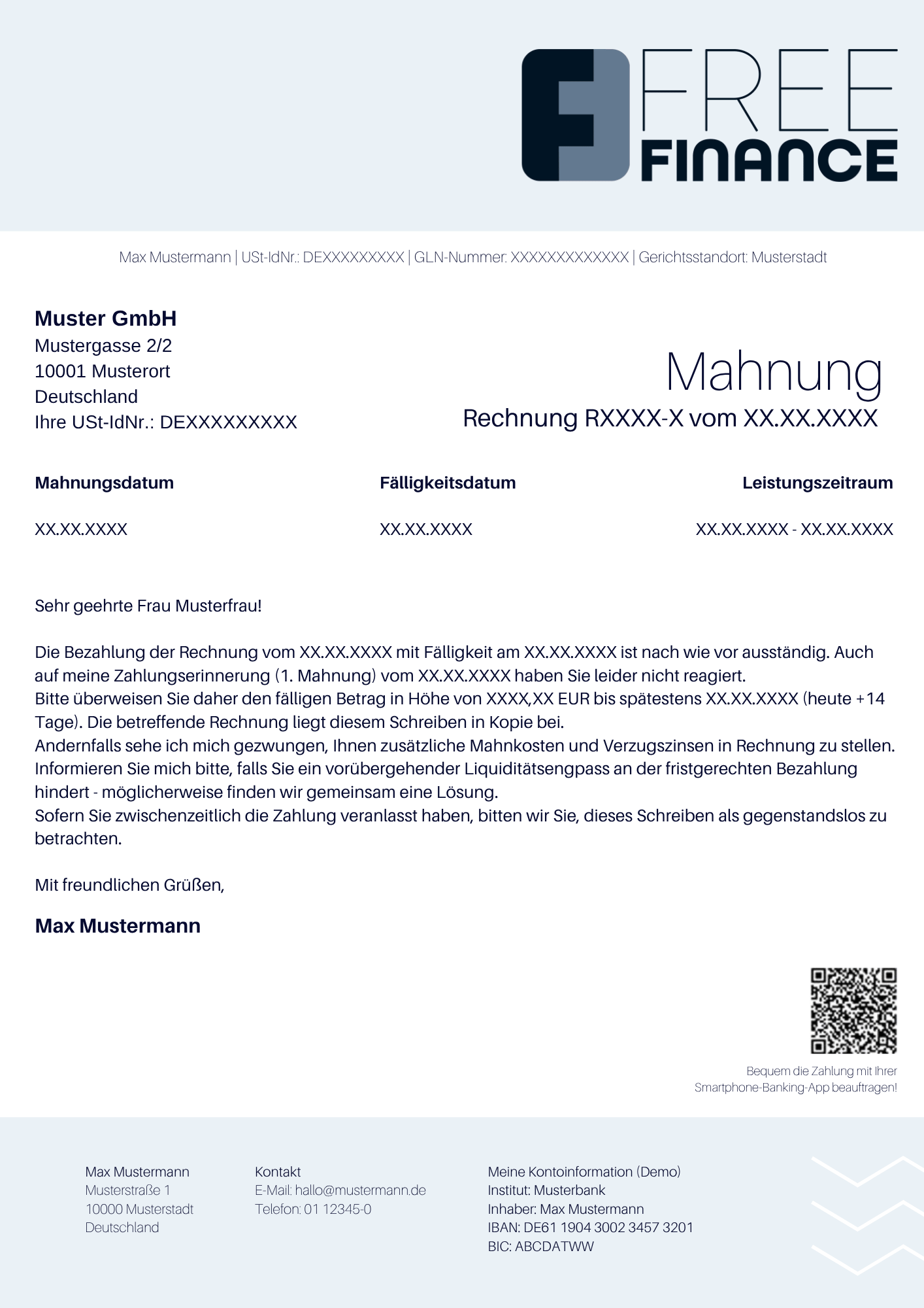 Mahnung schreiben ⇒ mit Vorlage - FreeFinance